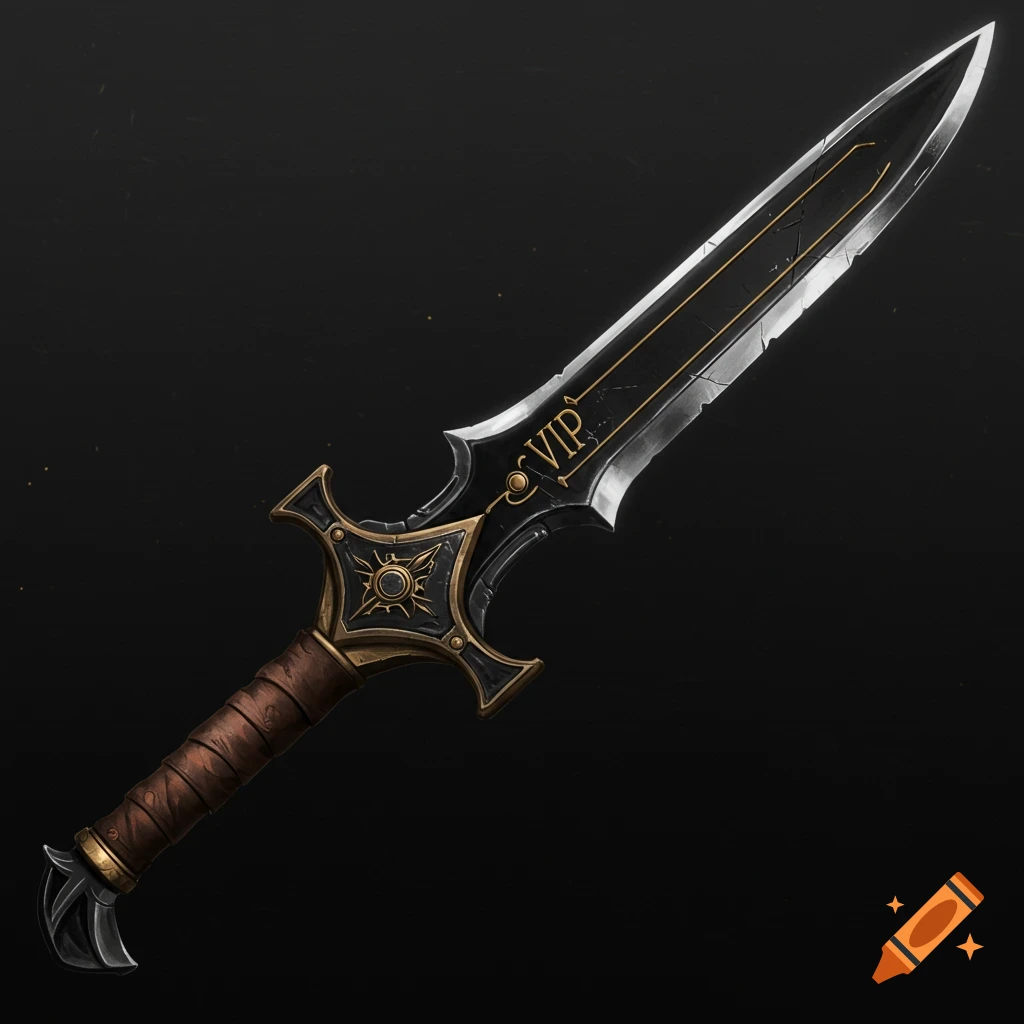 Detailed fantasy short sword with ornate hilt and runes on the blade ...