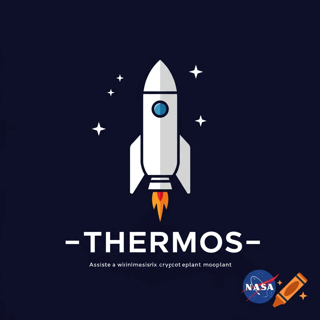 A simple illustrated logo featuring a white rocket launching, with the ...