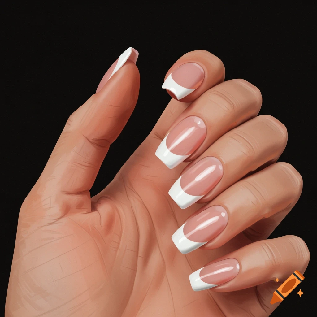 A hand with long French tip nails. on Craiyon