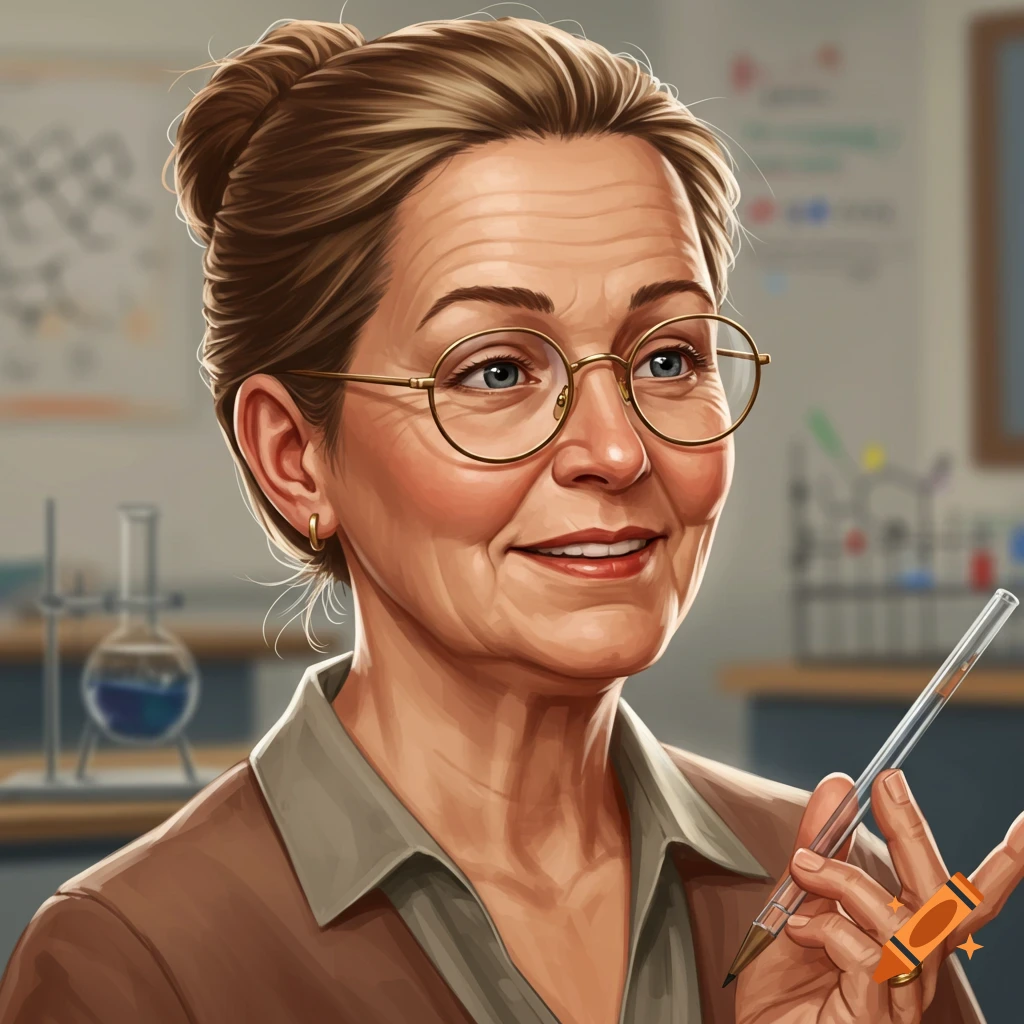 Realistic image of a science teacher with gold round oval glasses on Craiyon