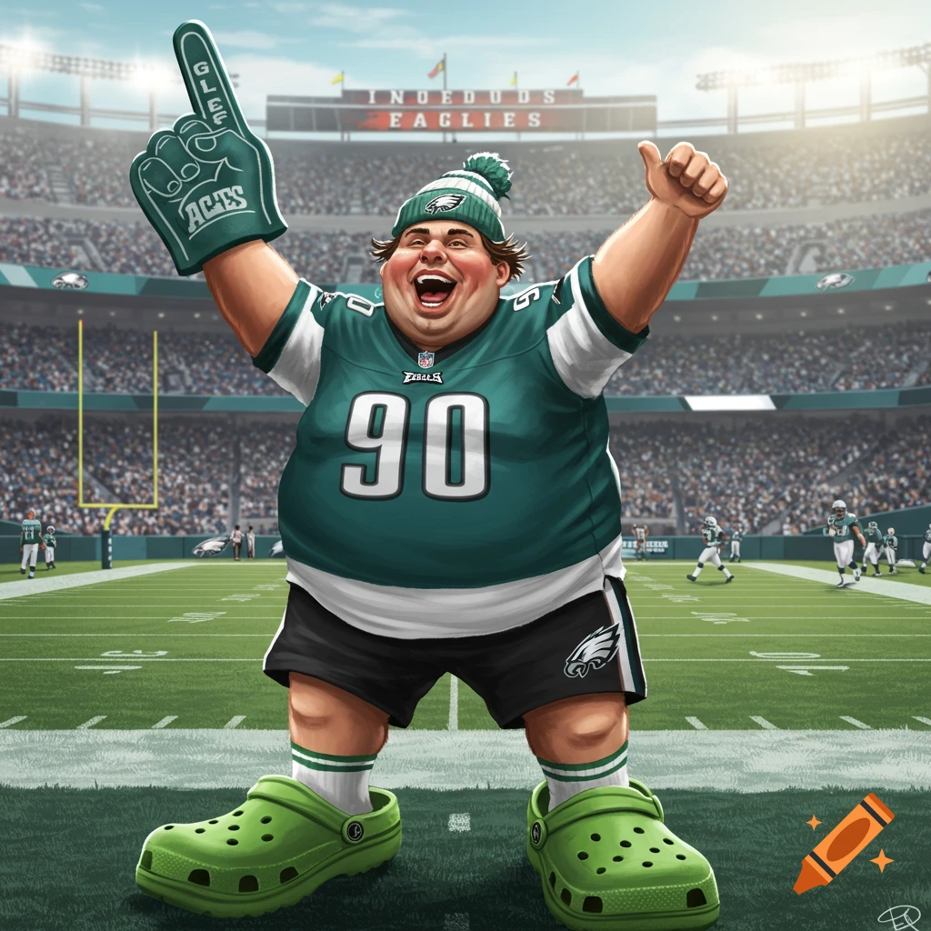 Eagles fan in green Crocs and ankle socks on Craiyon