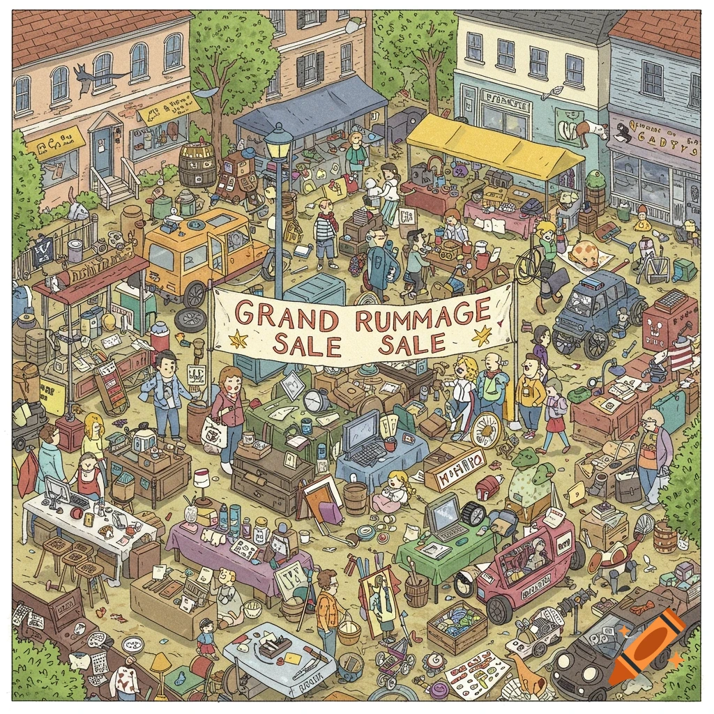 Town rummage sale drawing on Craiyon