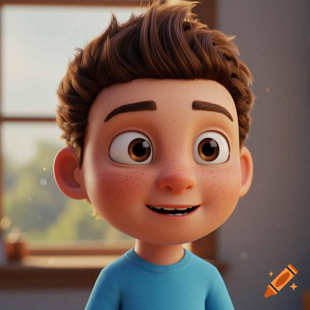 Pixar-style boy with brown hair and brown eyes on Craiyon
