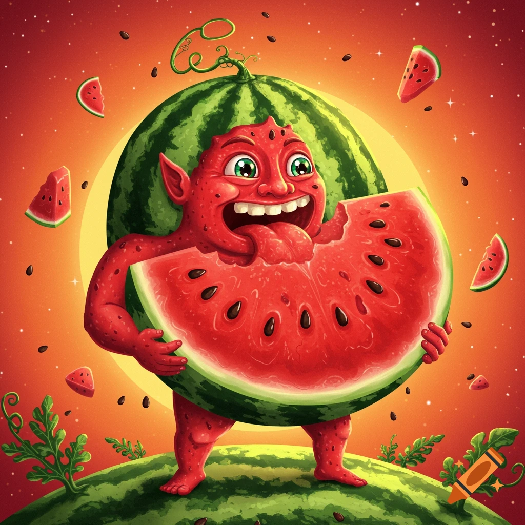 Watermelon god on watermelon earth eating watermelon on Craiyon