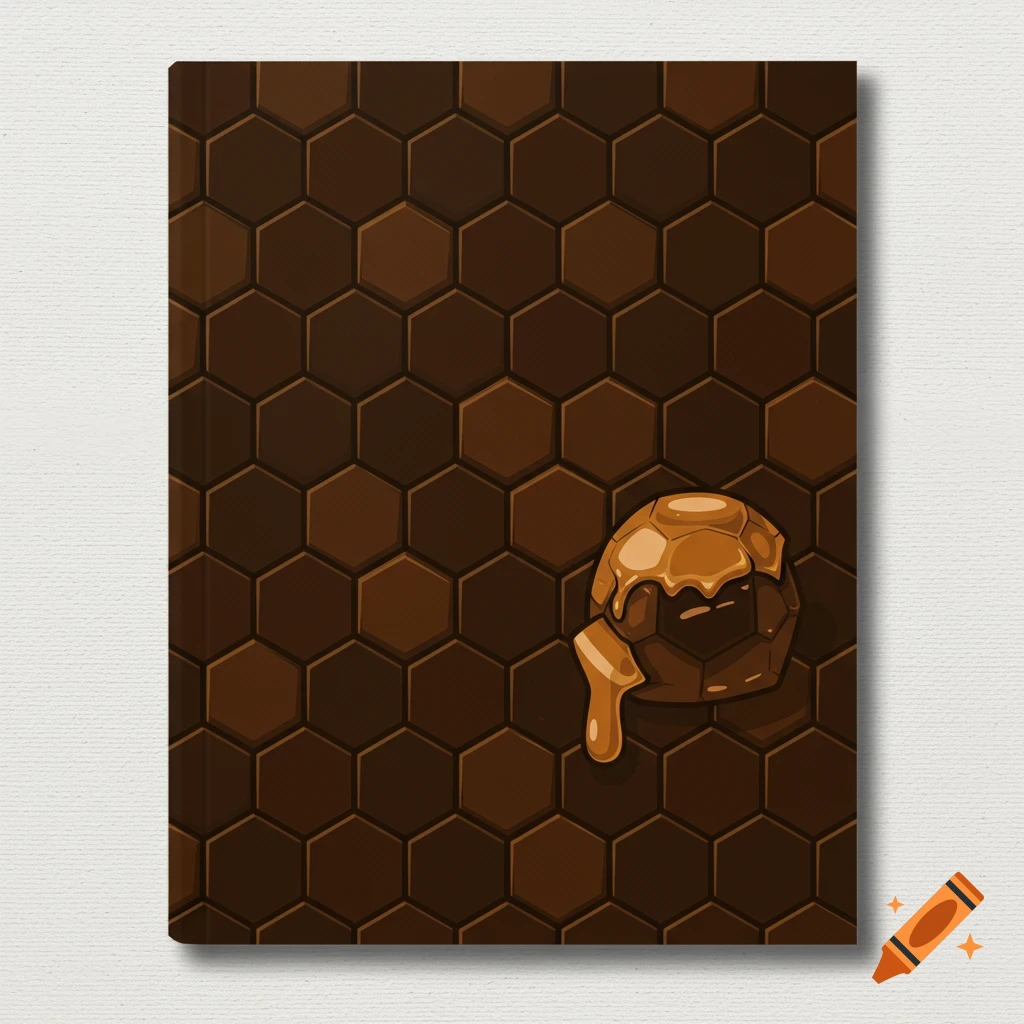 A cartoon image of a honeycomb pattern in deep brown with a chocolate ...