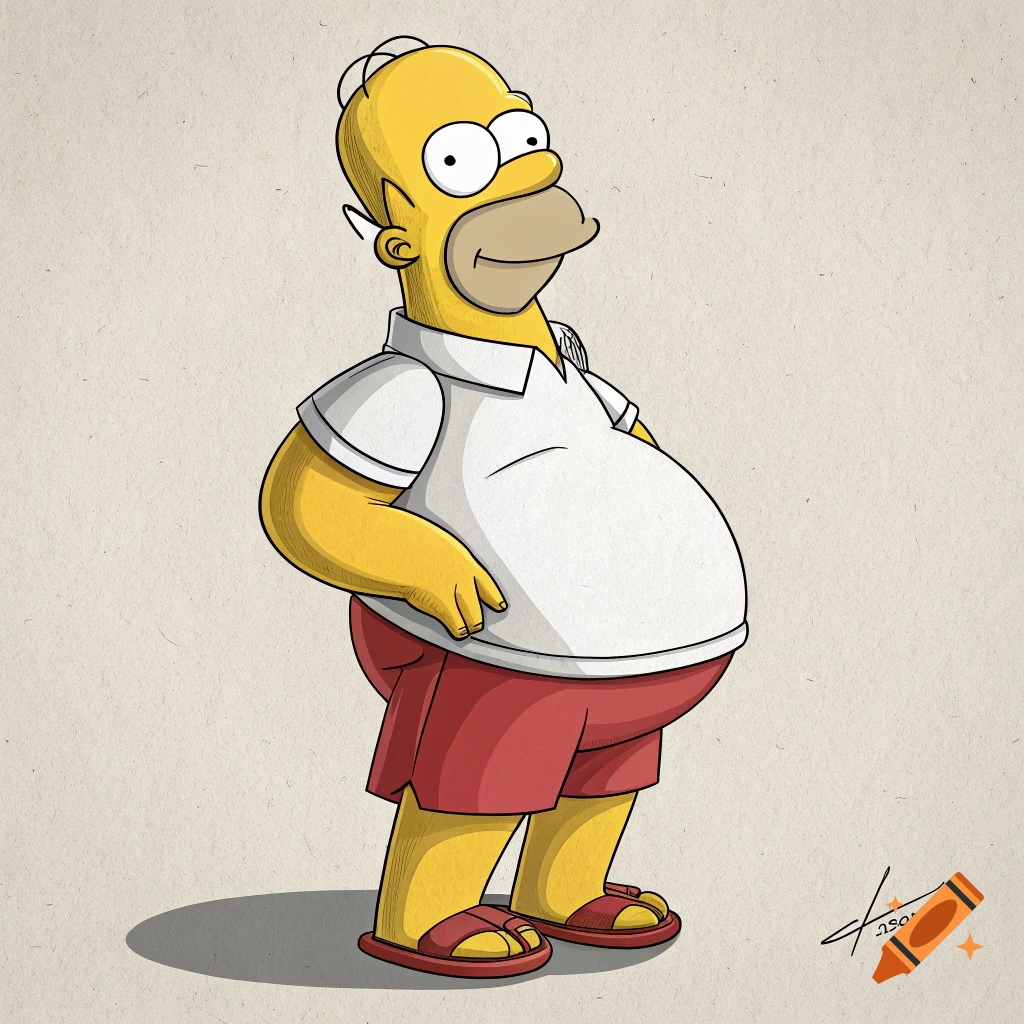 Cartoon drawing of Homer Simpson standing next to numbered steps for a drawing tutorial. on Craiyon