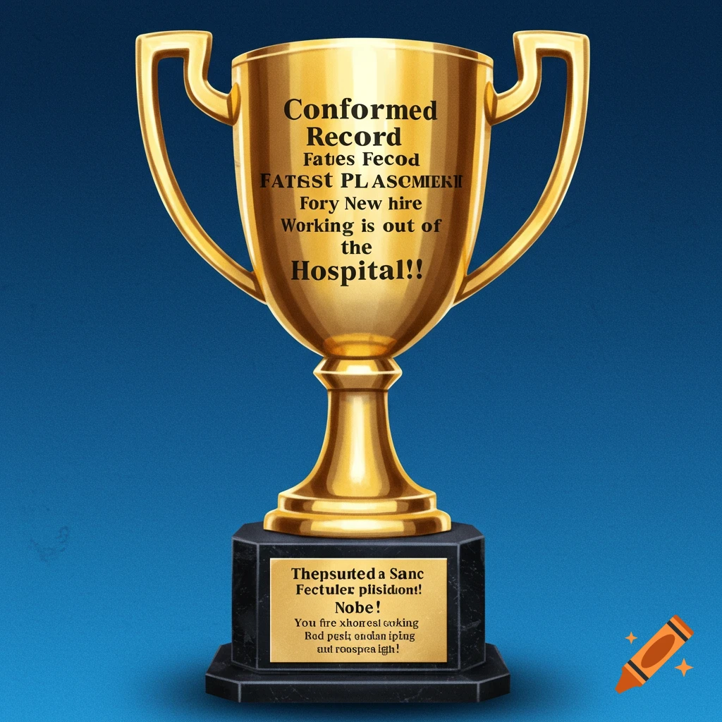 Trophy with comical, long engraving: Confirmed record fastest placement ...