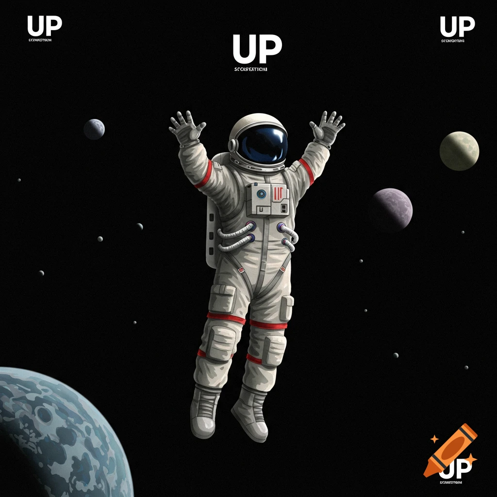 Illustration of an astronaut floating in space among planets, with the ...