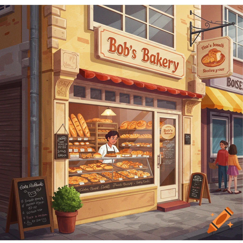 Brown cafe storefront with outdoor seating. on Craiyon