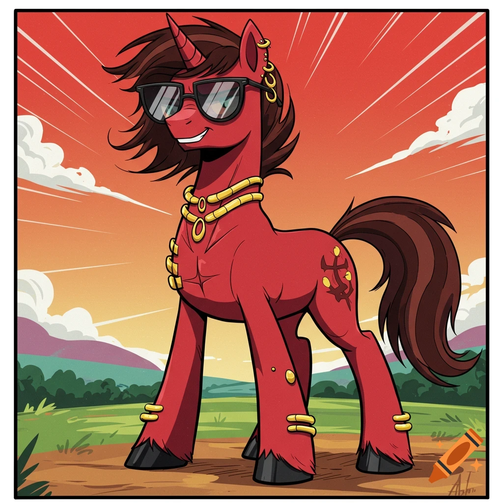 Longma pony with snake eyes, sunglasses, golden piercings in Andy Price ...