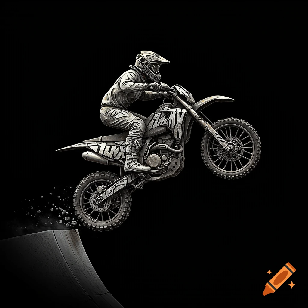 Text "1LMX" shaped as a motorcyclist jumping off ramp on Craiyon