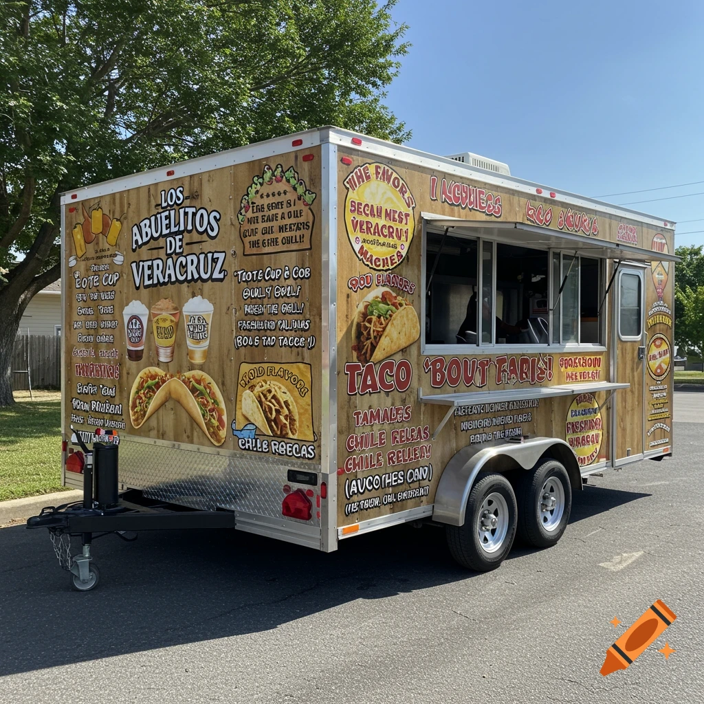 Taco food truck trailer wrap featuring Los Abuelitos De Veracruz logo ...
