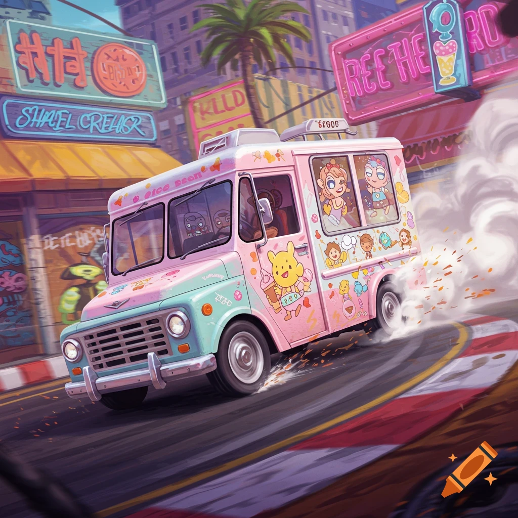 Ice cream truck drifting on Craiyon
