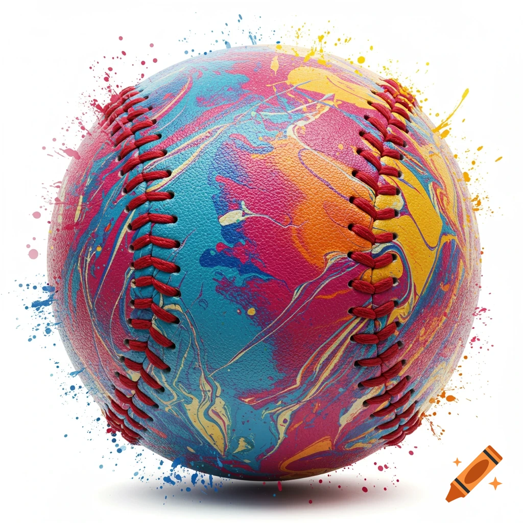 Baseball covered in white gravy dripping onto a blue surface. on Craiyon