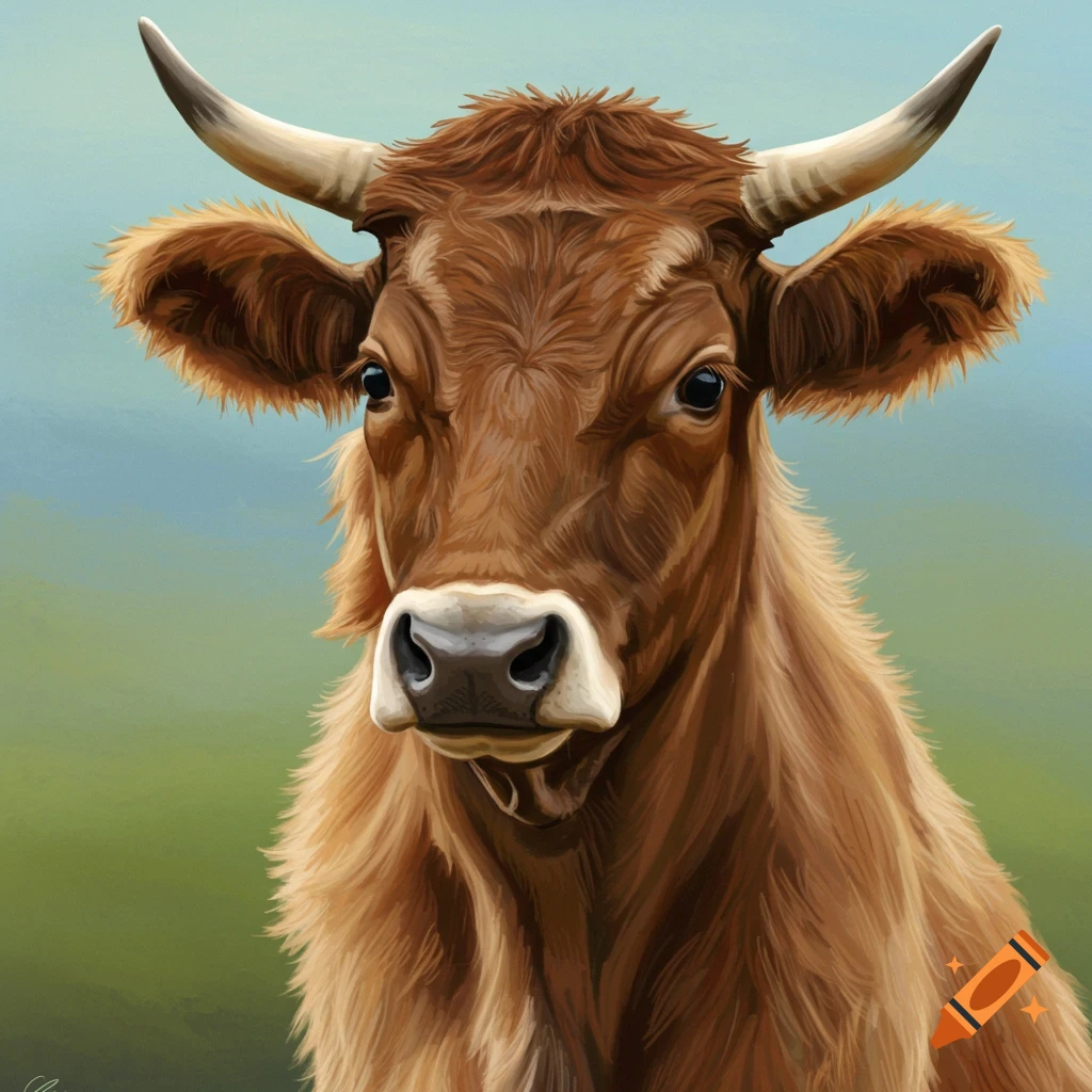 A cute brown and white cow with large pink ears and a mouse tail. on ...