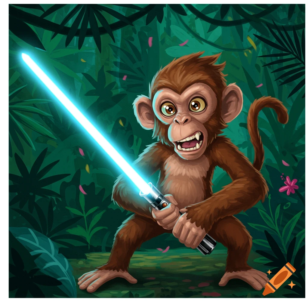 Monkey with a lightsaber on Craiyon