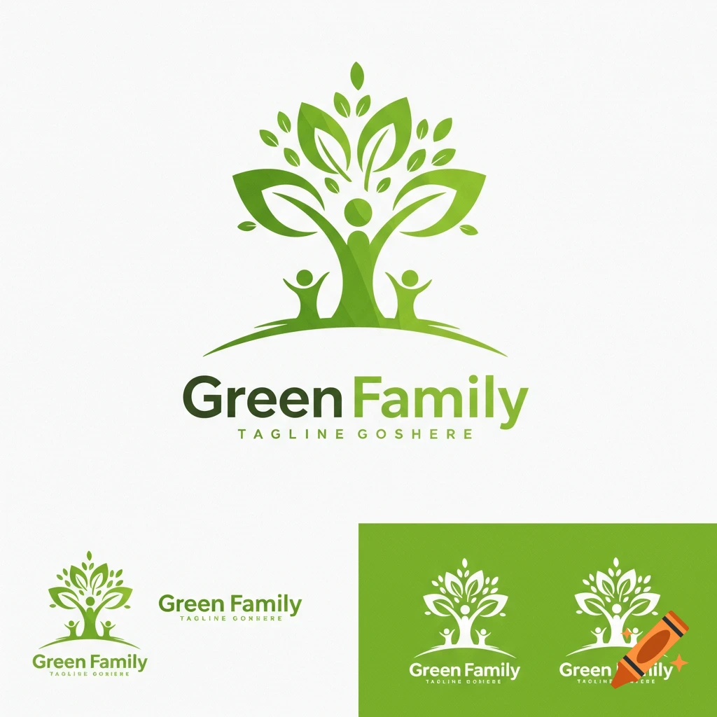 Green logo featuring abstract figures forming a tree with leaves, text ...