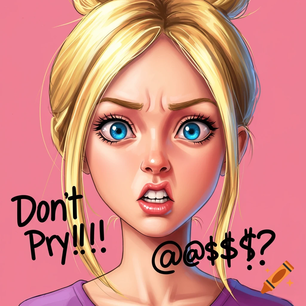 Pretty blonde girl rolling her eyes with text on Craiyon