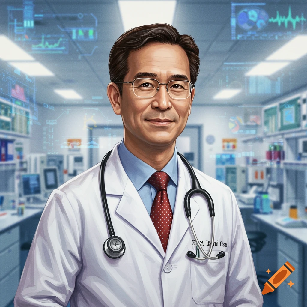 Portrait of a doctor in a lab coat and stethoscope, illustration style ...