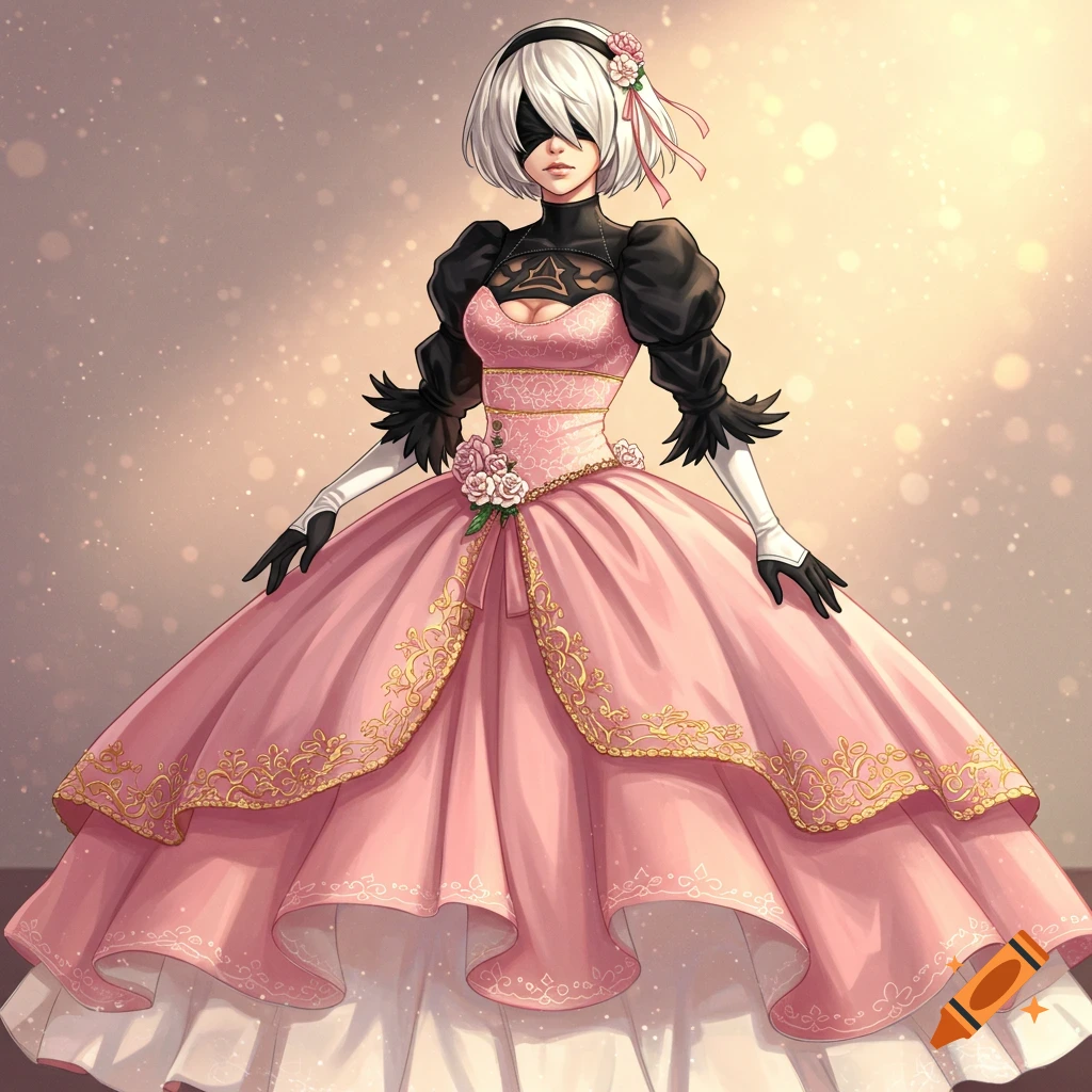 2B Nier Automata in quinceañera dress on Craiyon