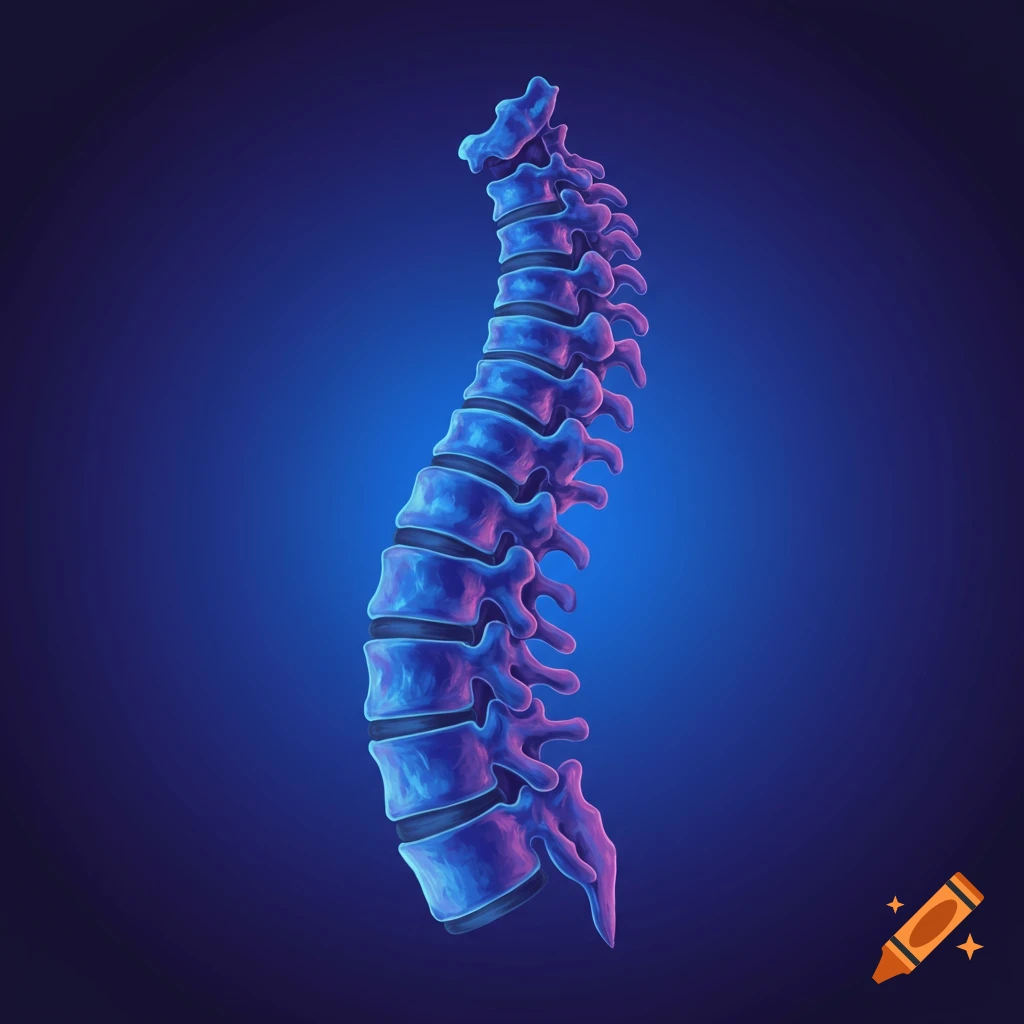 A human spine in profile against a blue background. on Craiyon