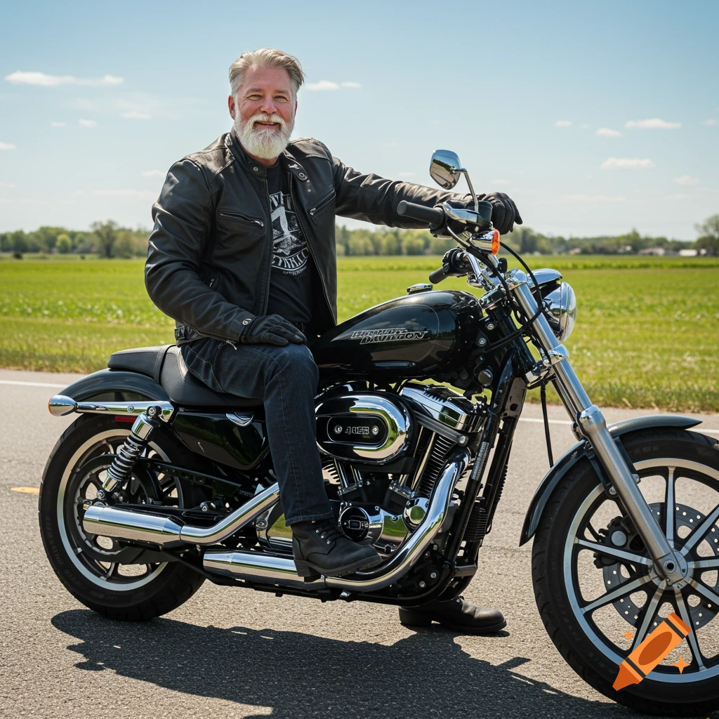 Harley Davidson motorcycle with a grandpa rider on Craiyon
