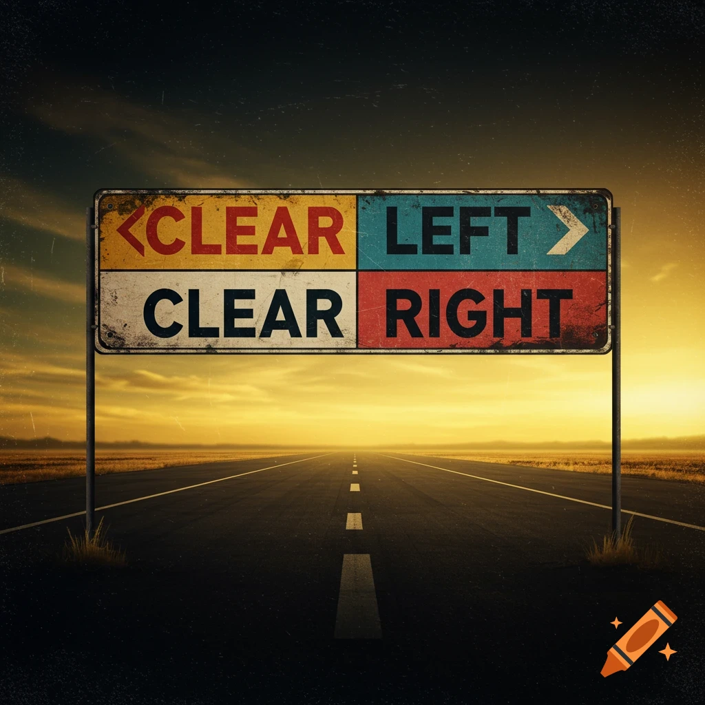 Runway sign reading 'Clear Left, Clear Right' on Craiyon