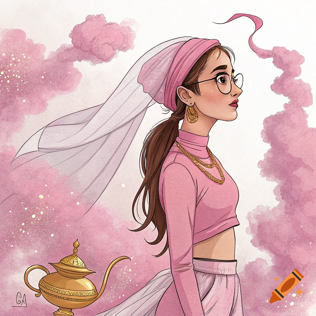 Illustration of a smart brunette female genie with glasses, ponytail ...