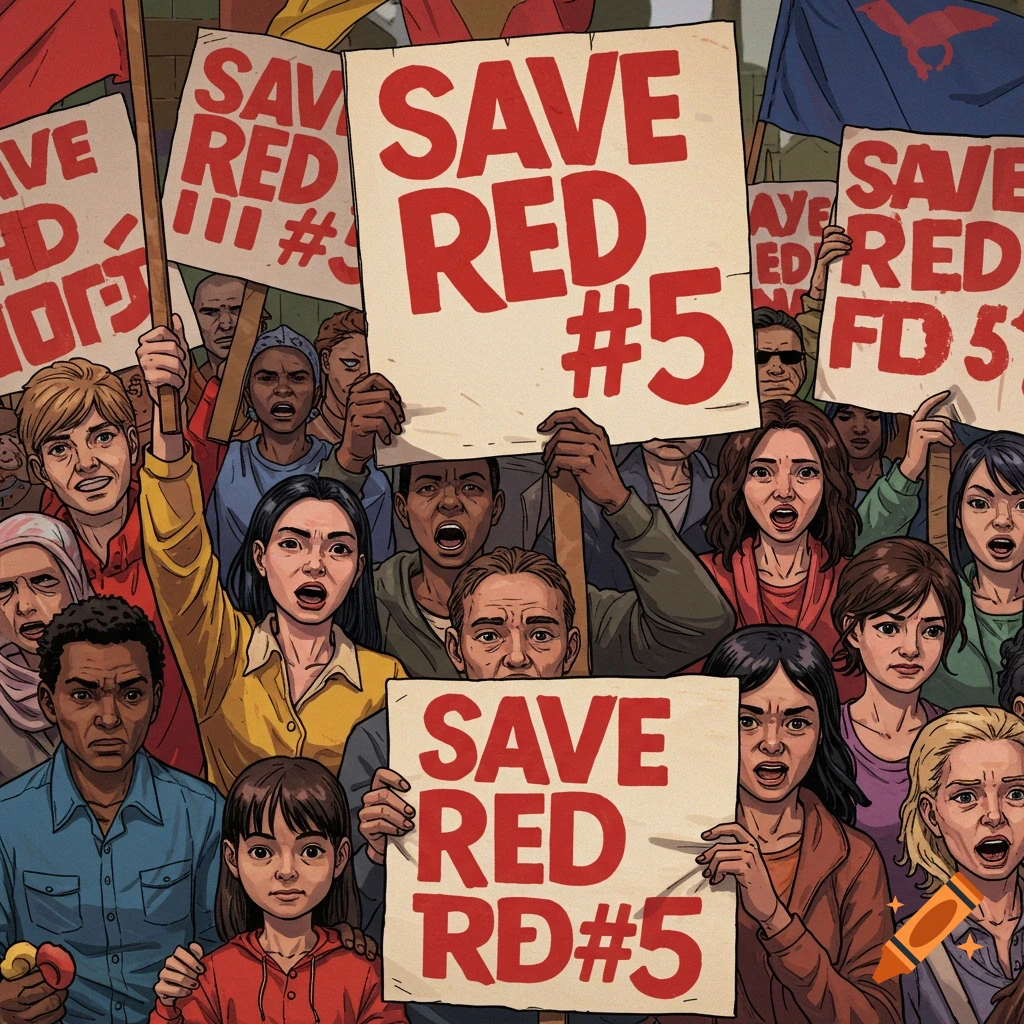 Illustration of a diverse crowd holding protest signs, including 'Save ...