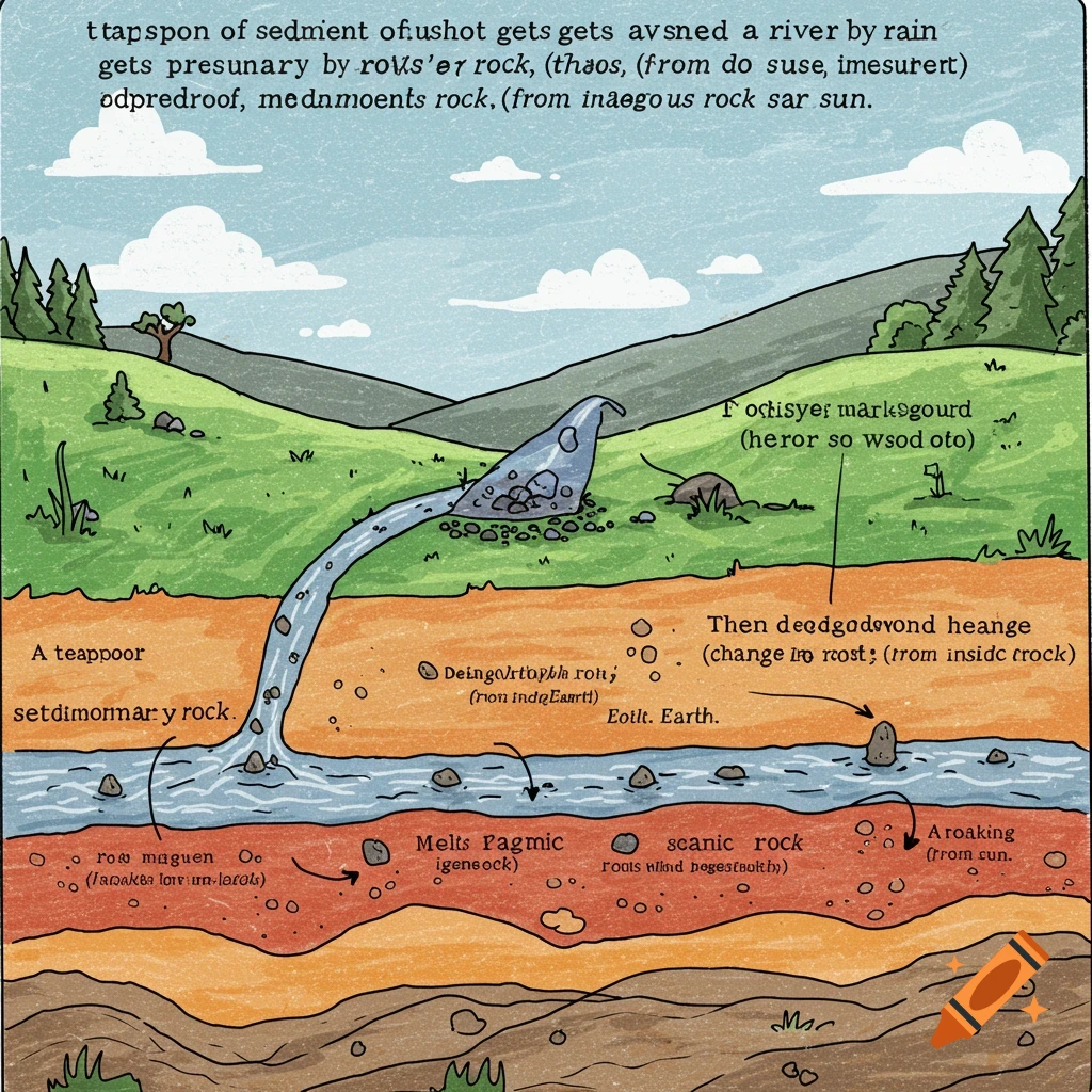 Outlined drawing of the rock cycle: sediment, sedimentary rock ...