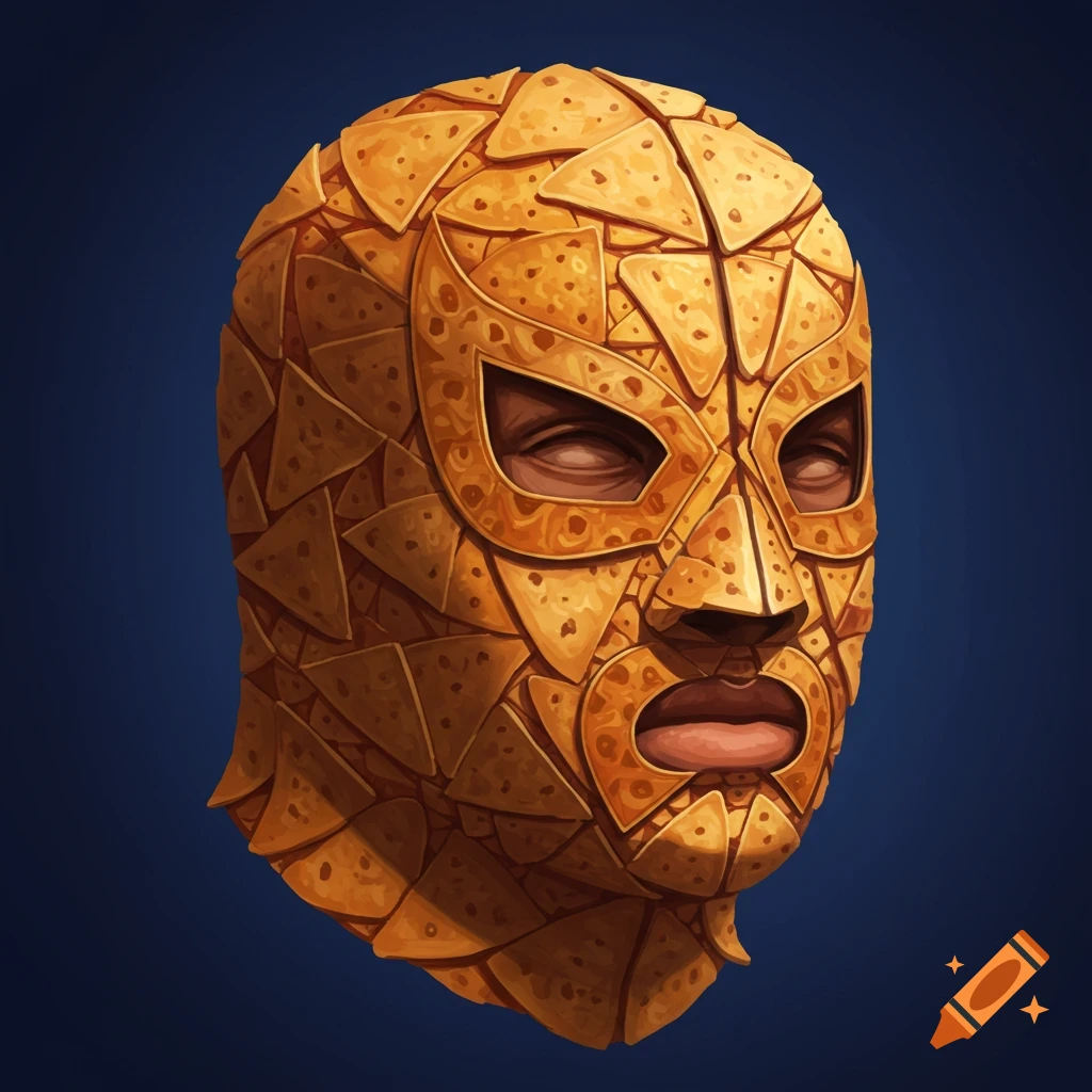 A luchador mask made out of tortilla chips. on Craiyon
