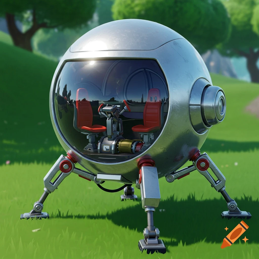 The Baller vehicle from Fortnite sits on a grassy hill. on Craiyon