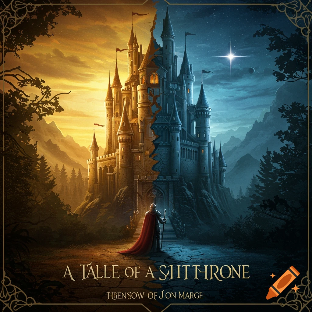 Fairy tale book cover, A Tale of a Split Throne on Craiyon