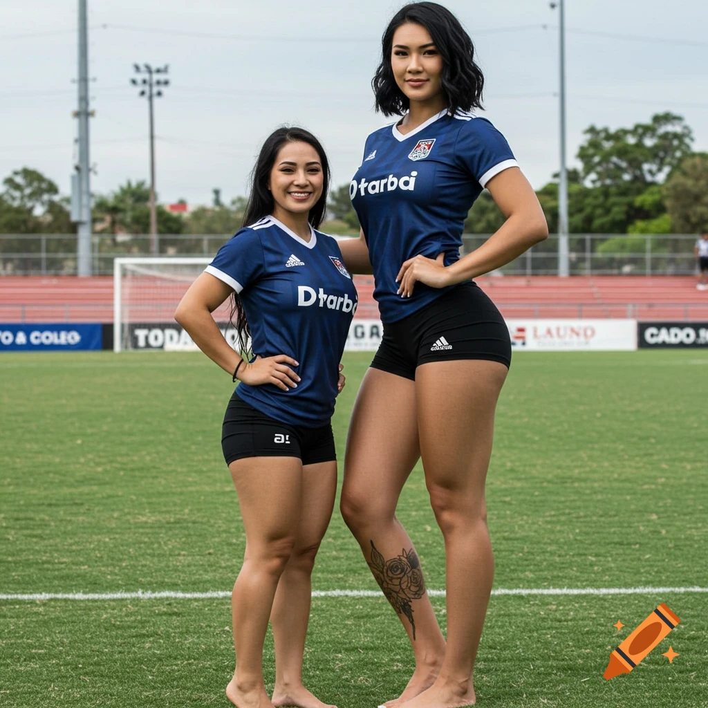 Southeast Asian model in soccer jersey posing with Mestizo woman on ...