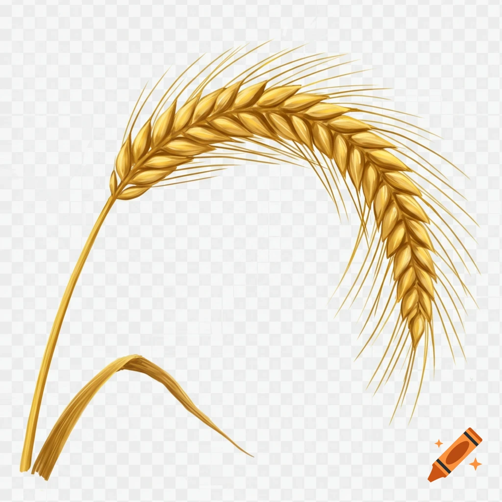 A single golden wheat stalk illustration on a transparent background ...