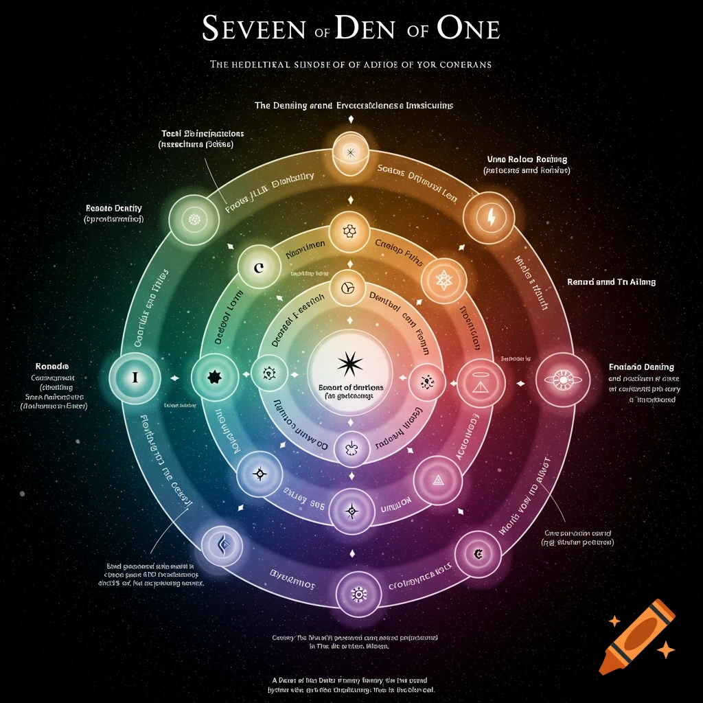 Diagram of the seven densities of the Law of One on Craiyon