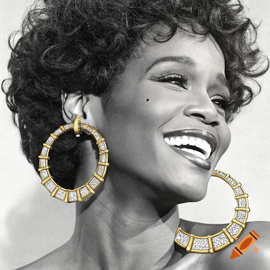 Black and white portrait of Whitney Houston with grillz, bamboo ...