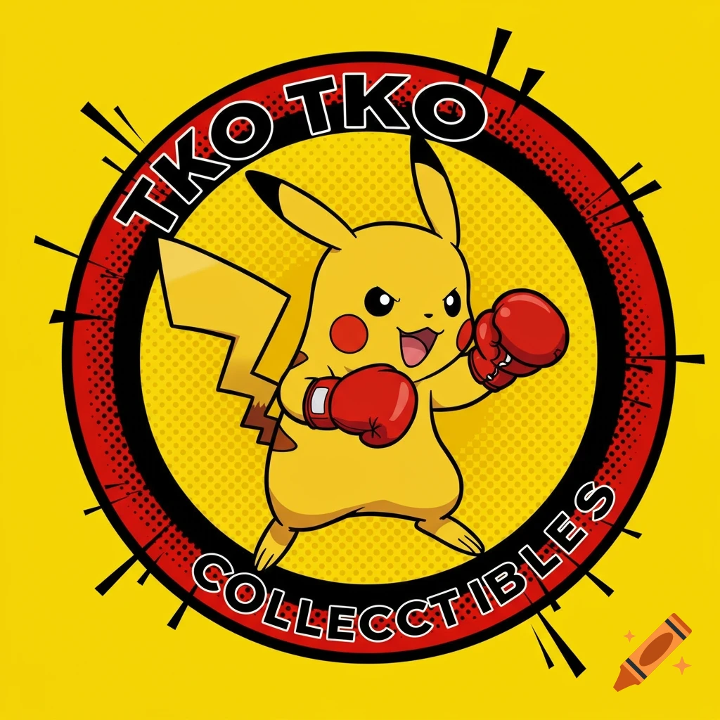 TKO Collectibles logo with Pikachu boxing gloves, pop art style on Craiyon