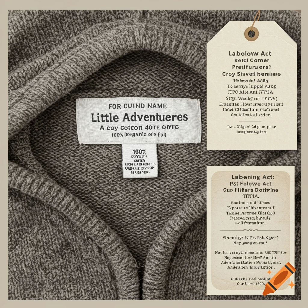 Label and hangtag designs for a child's organic cotton hoodie on Craiyon