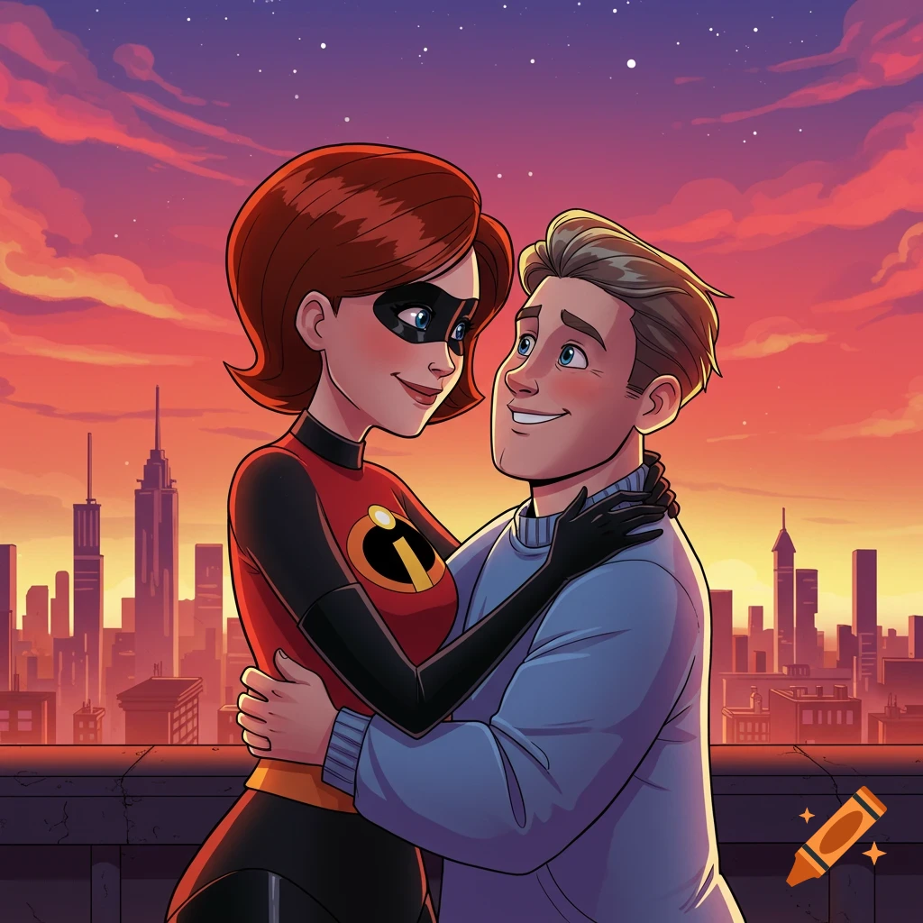 The Incredibles' Elastigirl and Syndrome as lovers on Craiyon