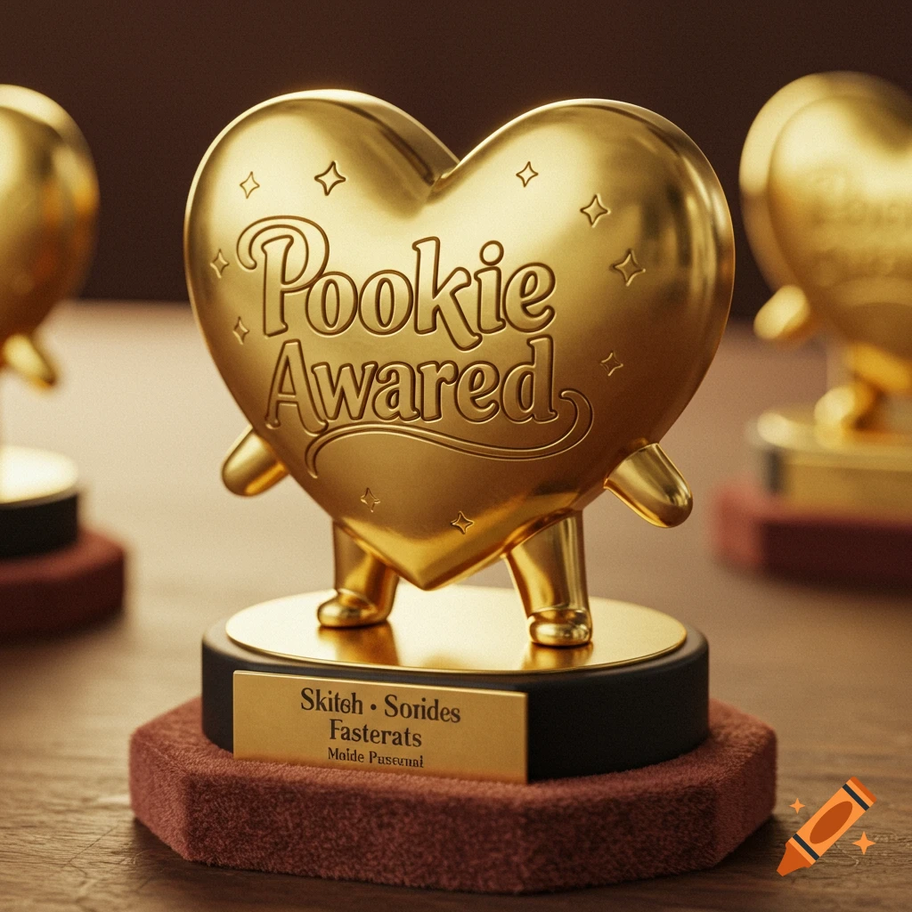 Golden heart-shaped award trophy on a velvet base on Craiyon