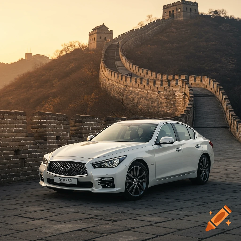 White Infiniti Q50 on the Great Wall of China on Craiyon