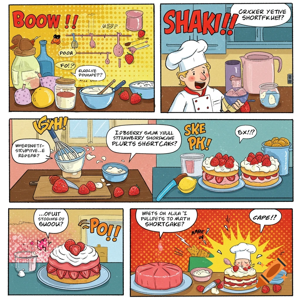 Comic book style recipe with ingredients and steps on Craiyon
