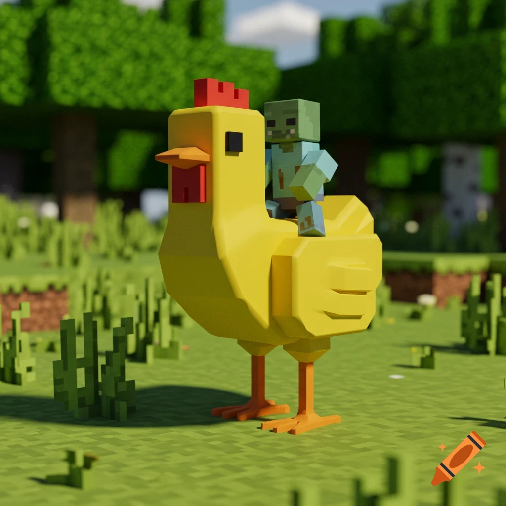 Minecraft chicken jockey as low poly blobs on Craiyon
