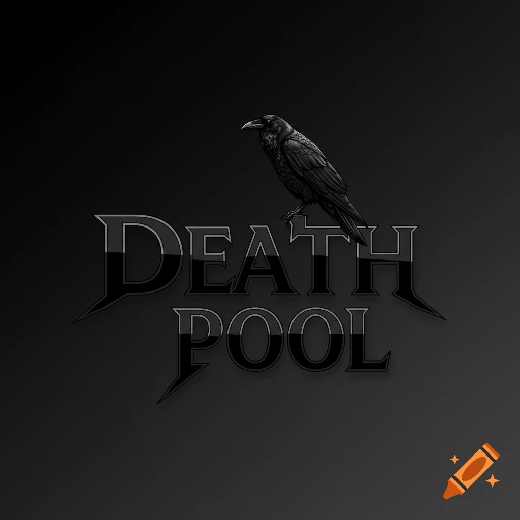 Sleek logo with DEATH POOL and a raven on Craiyon
