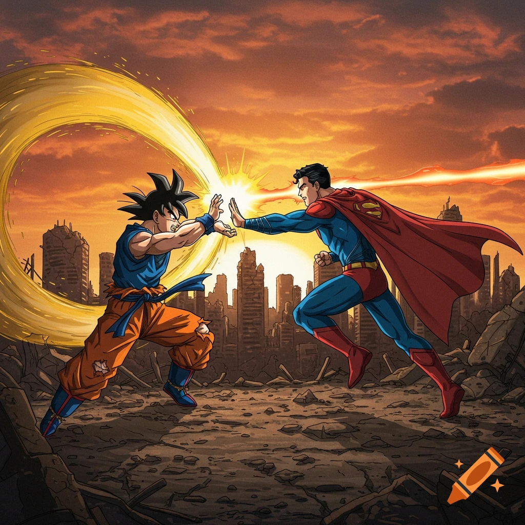 Goku, powered by blue energy, battles a medieval knight with a sword in ...