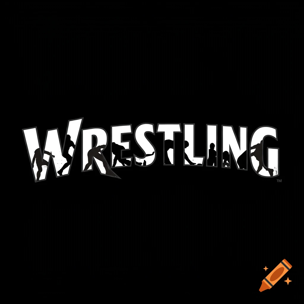Wrestling logo with silhouettes of wrestlers inside white letters on a ...