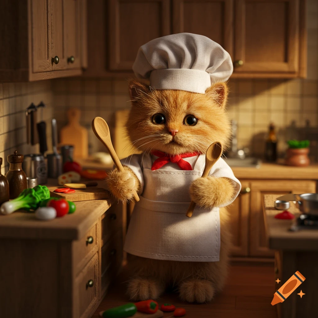 Chef cat cartoon illustration on Craiyon