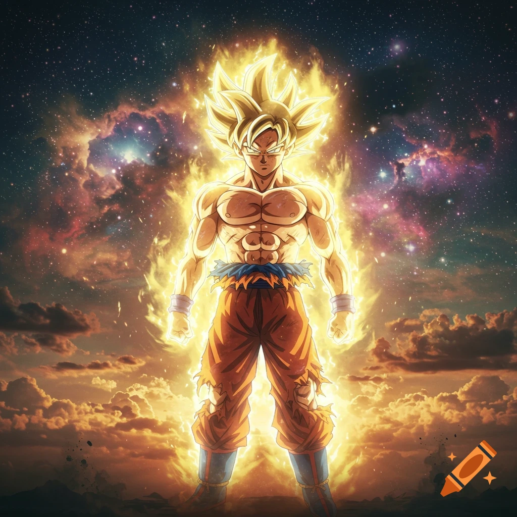 Anime character Vegeta powering up with a yellow aura in a destroyed ...