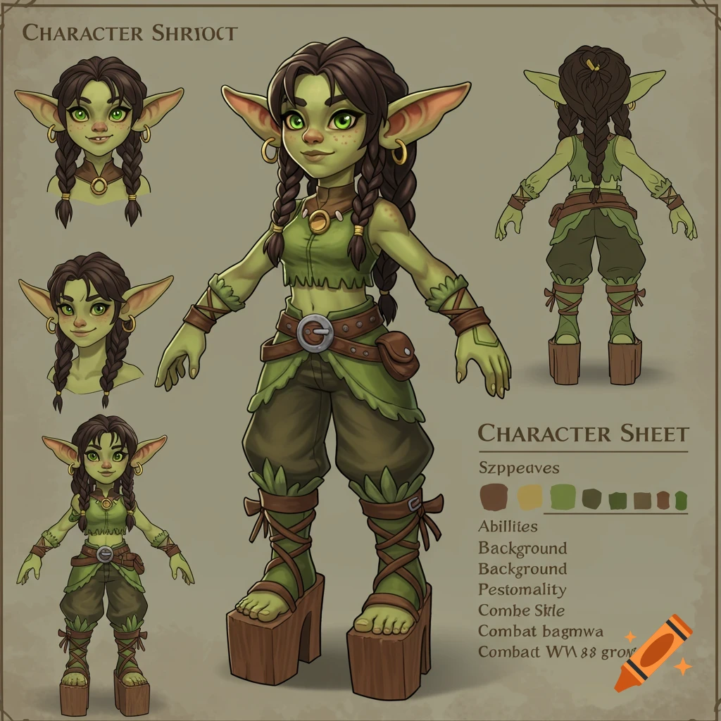 3D model of an attractive female goblin wearing wooden platform heels ...